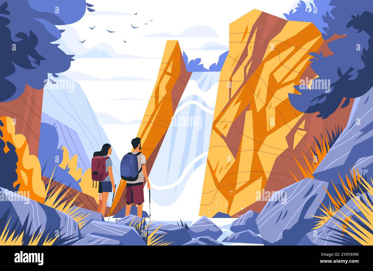 Female hikers exploring wilderness Stock Vector Images - Alamy