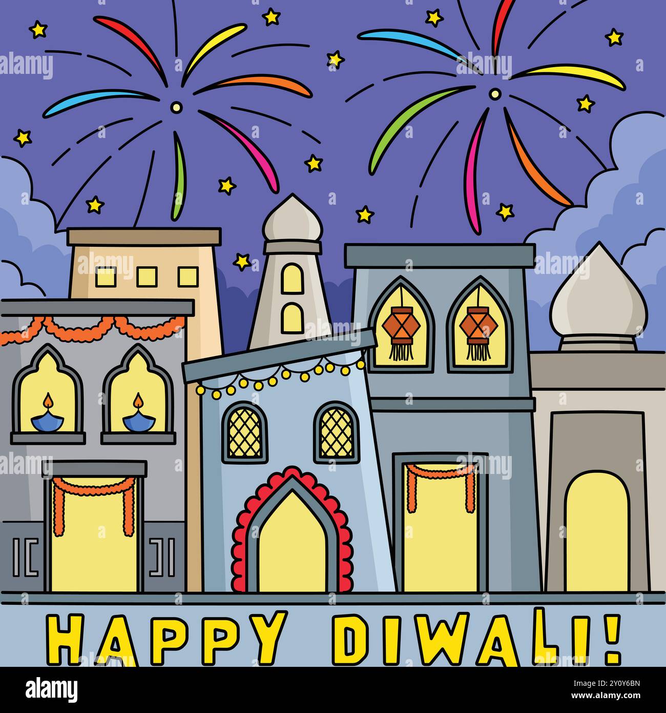 Happy Diwali Fireworks Colored Cartoon Stock Vector Image & Art - Alamy