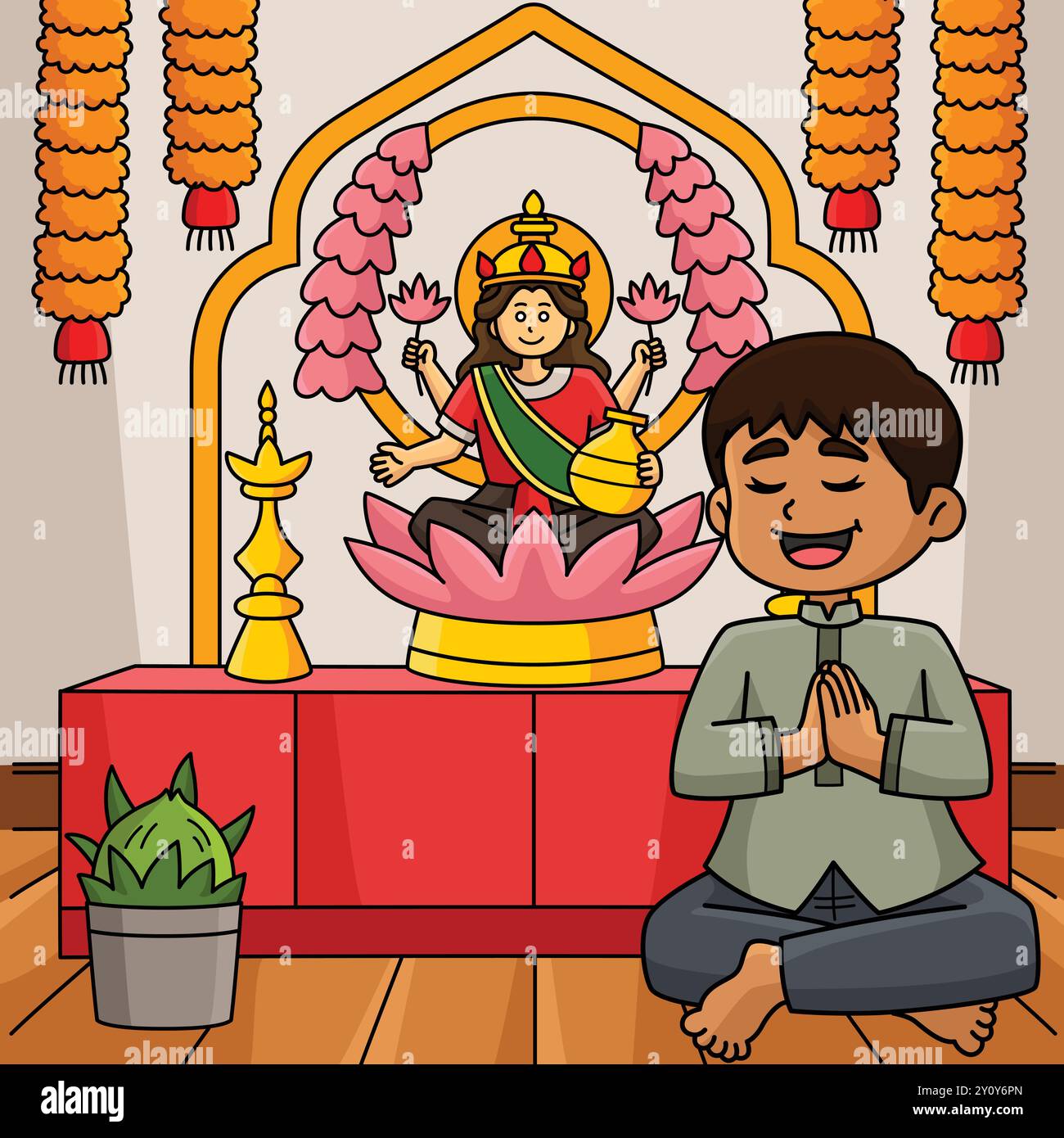 Diwali Praying to Lakshmi Colored Cartoon Stock Vector Image & Art - Alamy