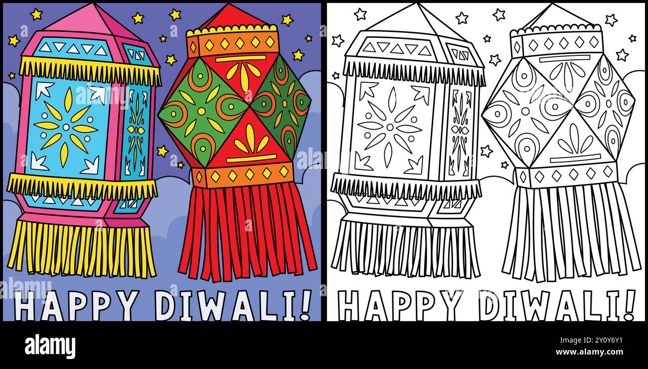 Diwali Lantern Coloring Page Colored Illustration Stock Vector Image ...