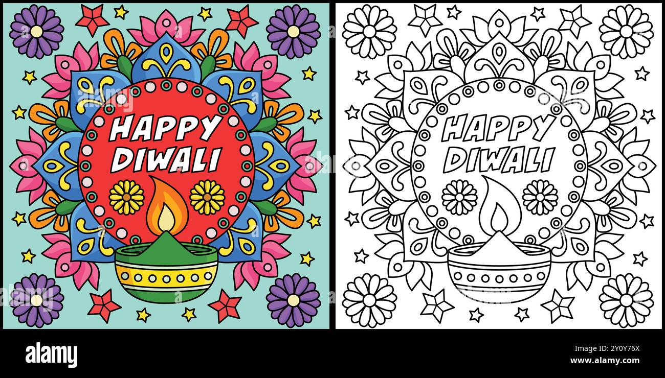 Happy Diwali Rangoli Coloring Page Illustration Stock Vector Image ...