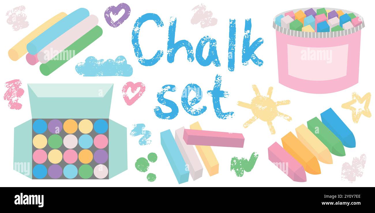 Pieces of chalk and chalk crayons flat set Stock Vector Image & Art - Alamy