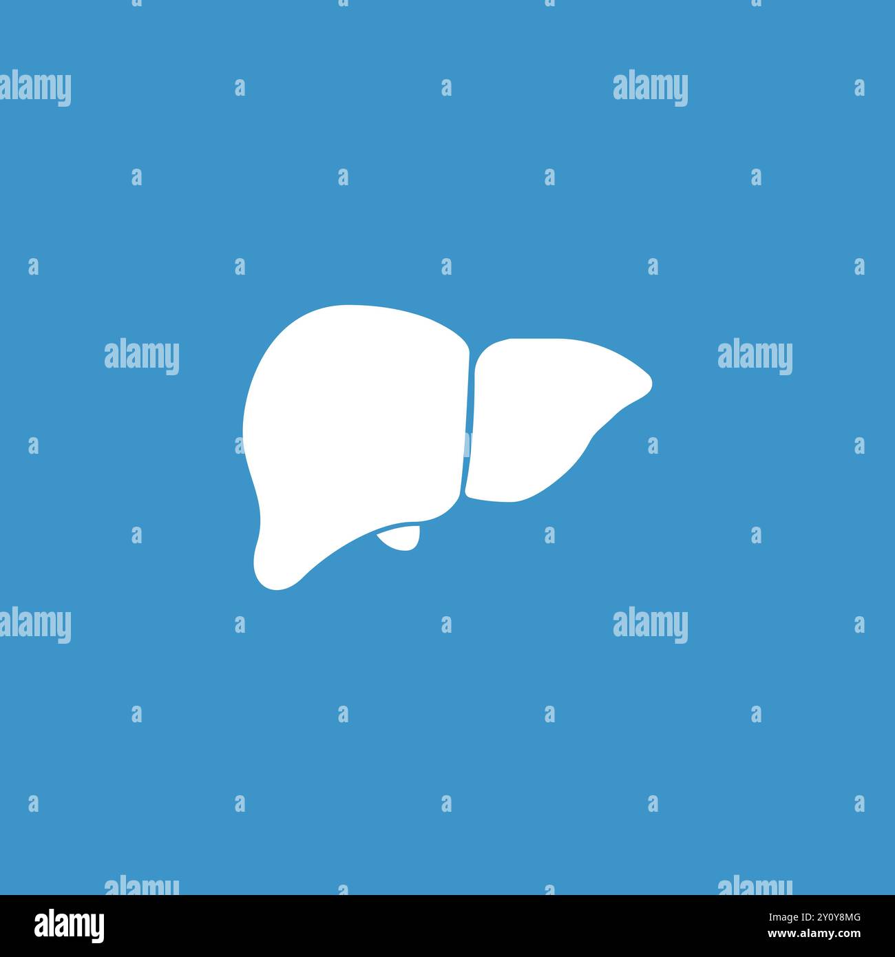 Human liver icon on blue background. Healthy internal organ silhouette ...