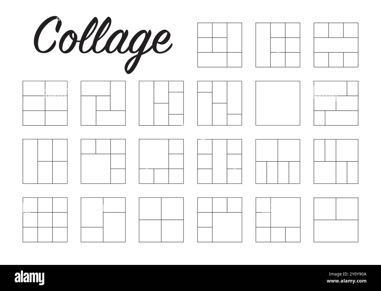 Collection photo collage in line style. Empty linear frames for ...