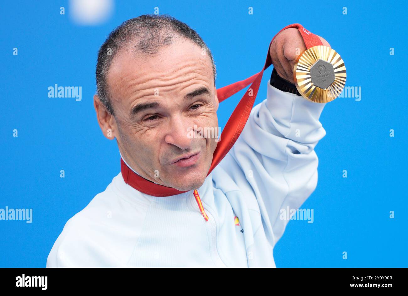 Spain's Ricardo Ten Argiles with his gold medal on the podium following ...