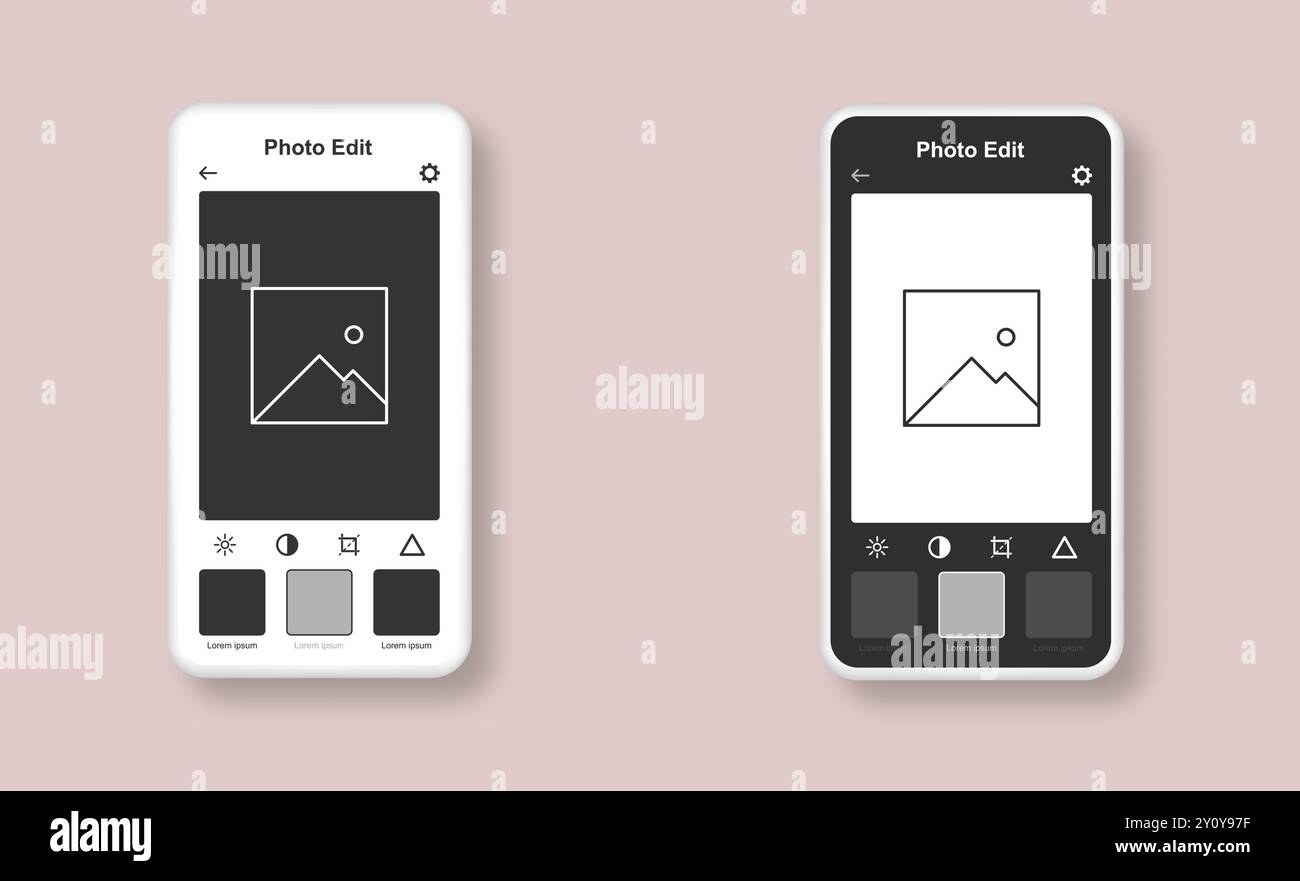 Set of template of photo editor. Smartphone interface mockup with ...