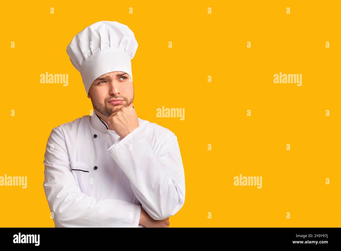 Chef Man Thinking Touching Chin Standing Over Yellow Background ...