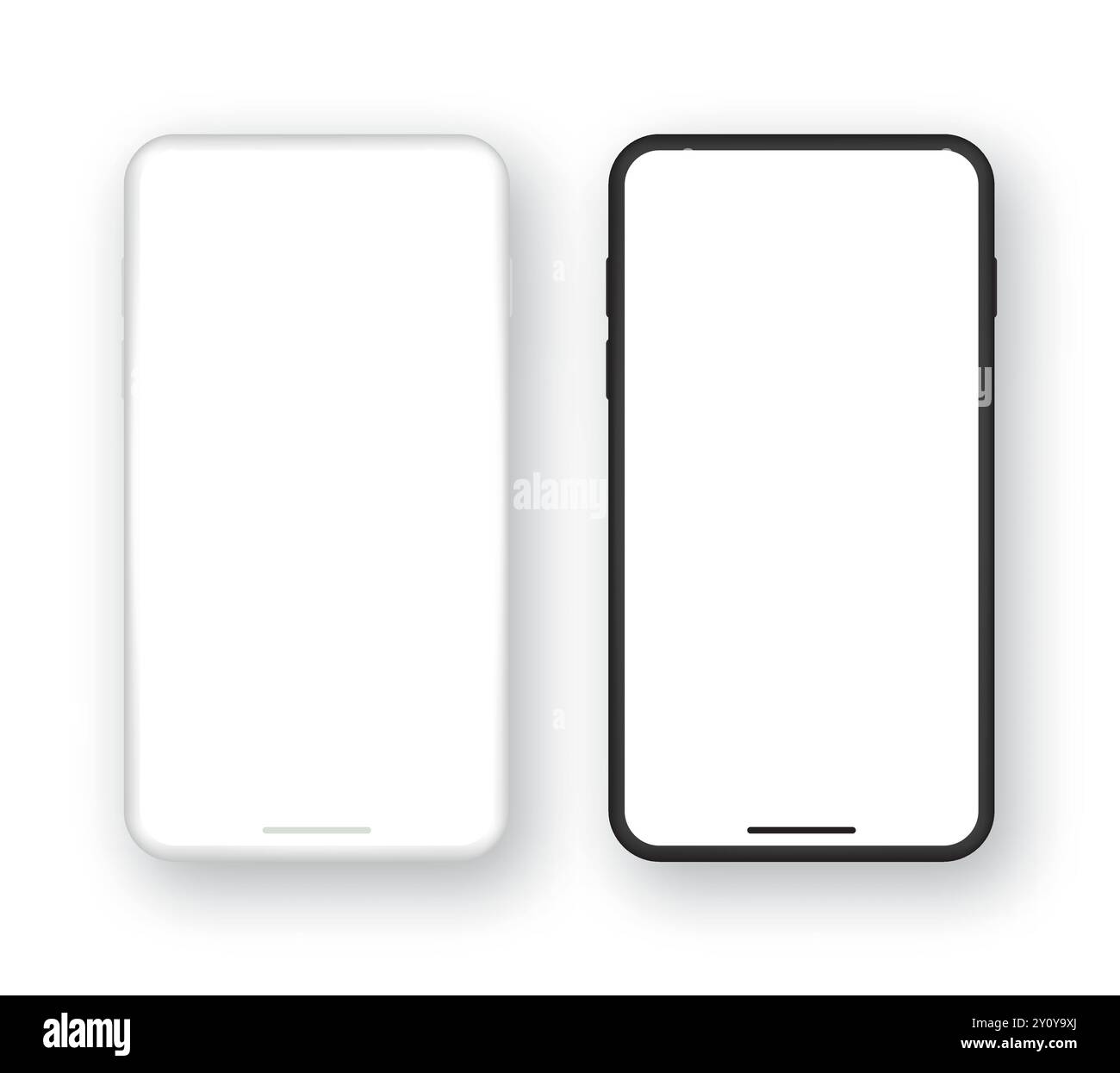 Realistic set of template black and white smartphone with blank screen ...