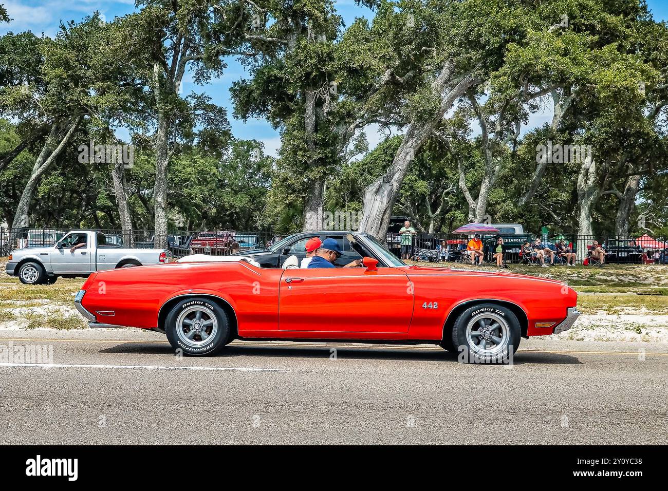 Gulfport, MS - October 07, 2023: Wide angle side view of a 1970 ...