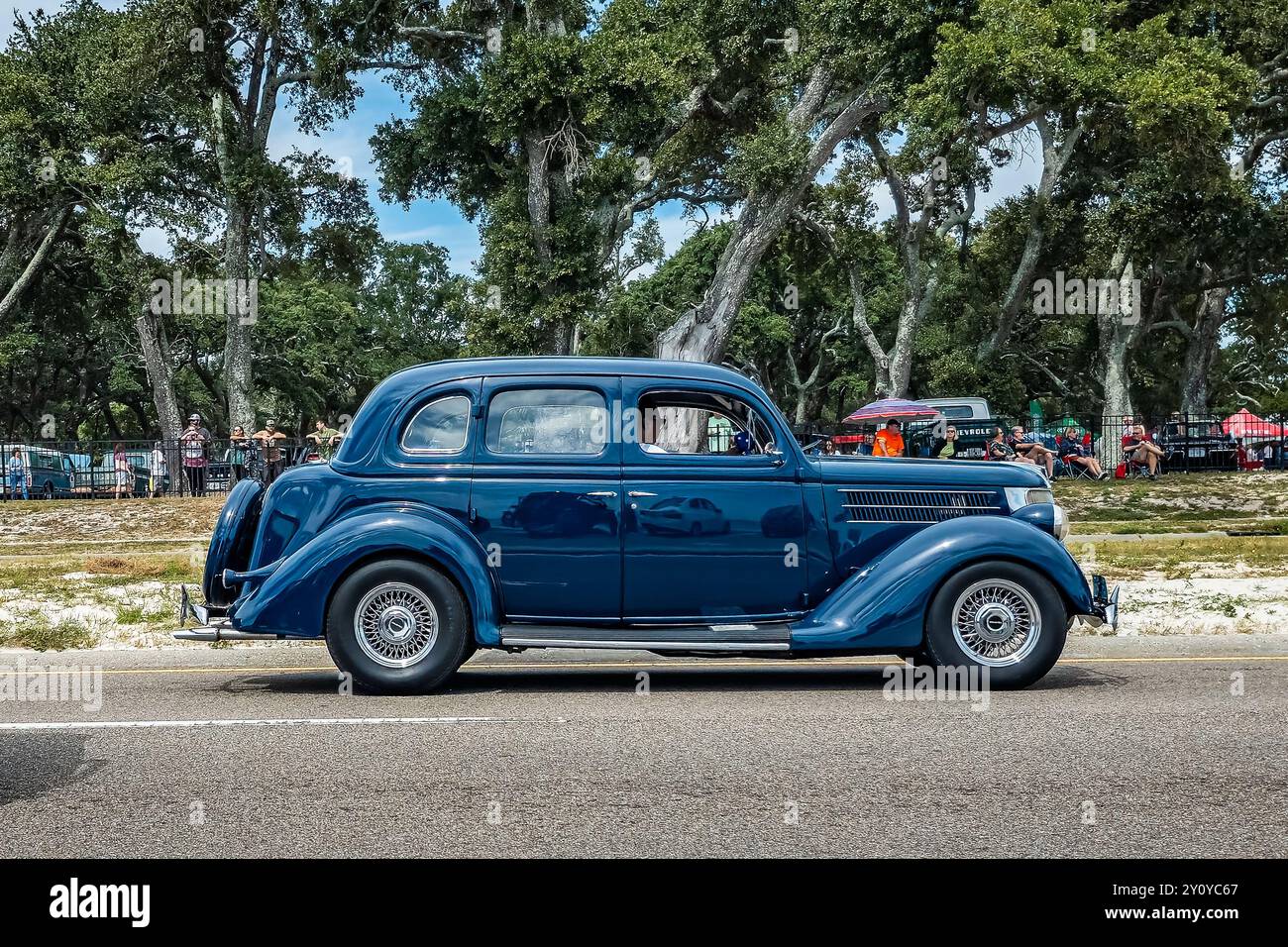 Gulfport, MS - October 07, 2023: Wide angle side view of a 1936 Ford ...