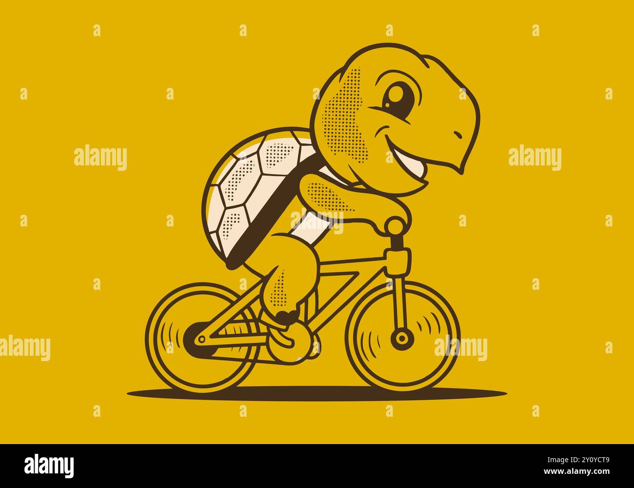 Retro cute turtle riding a bicycle mascot character illustration design ...