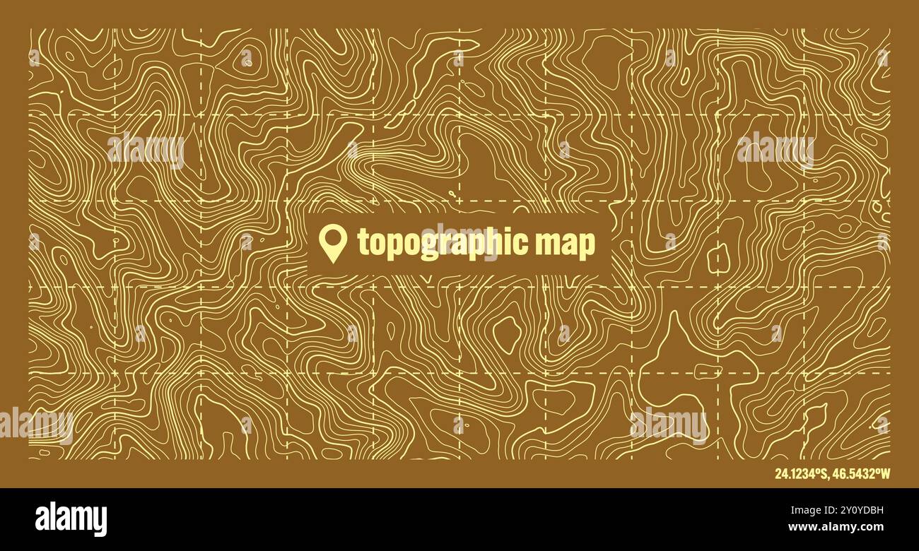 Colorful topographic map with contour lines. Geographic terrain grid, relief height elevation ...