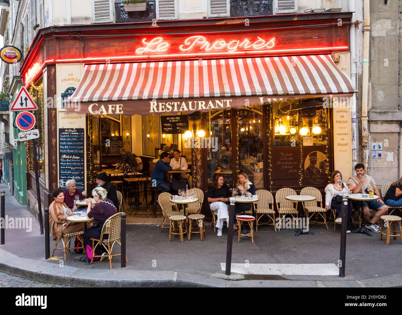 Stylish Cafe with Street Seating, Le Progres, Montmartre, Paris, France ...