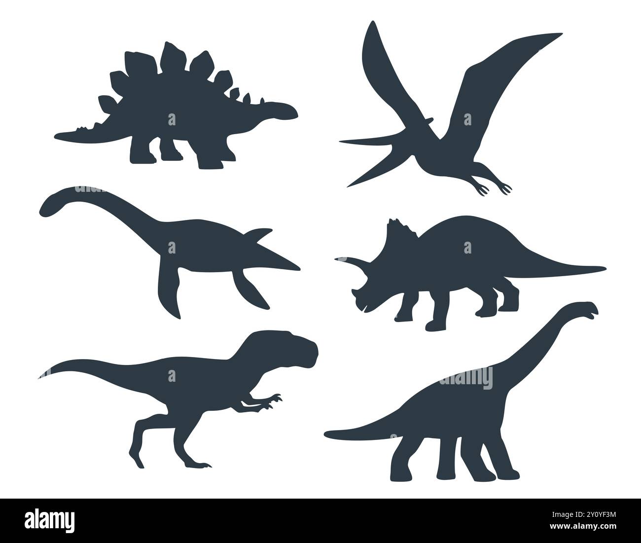 Dinosaur silhouette set, collection isolated on white background. Black ...