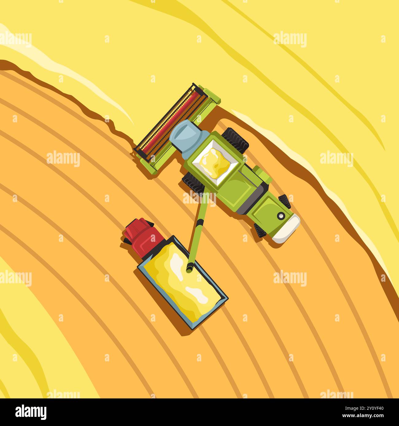 Harvester top view. Tractor or combine agriculture machinery crop field ...