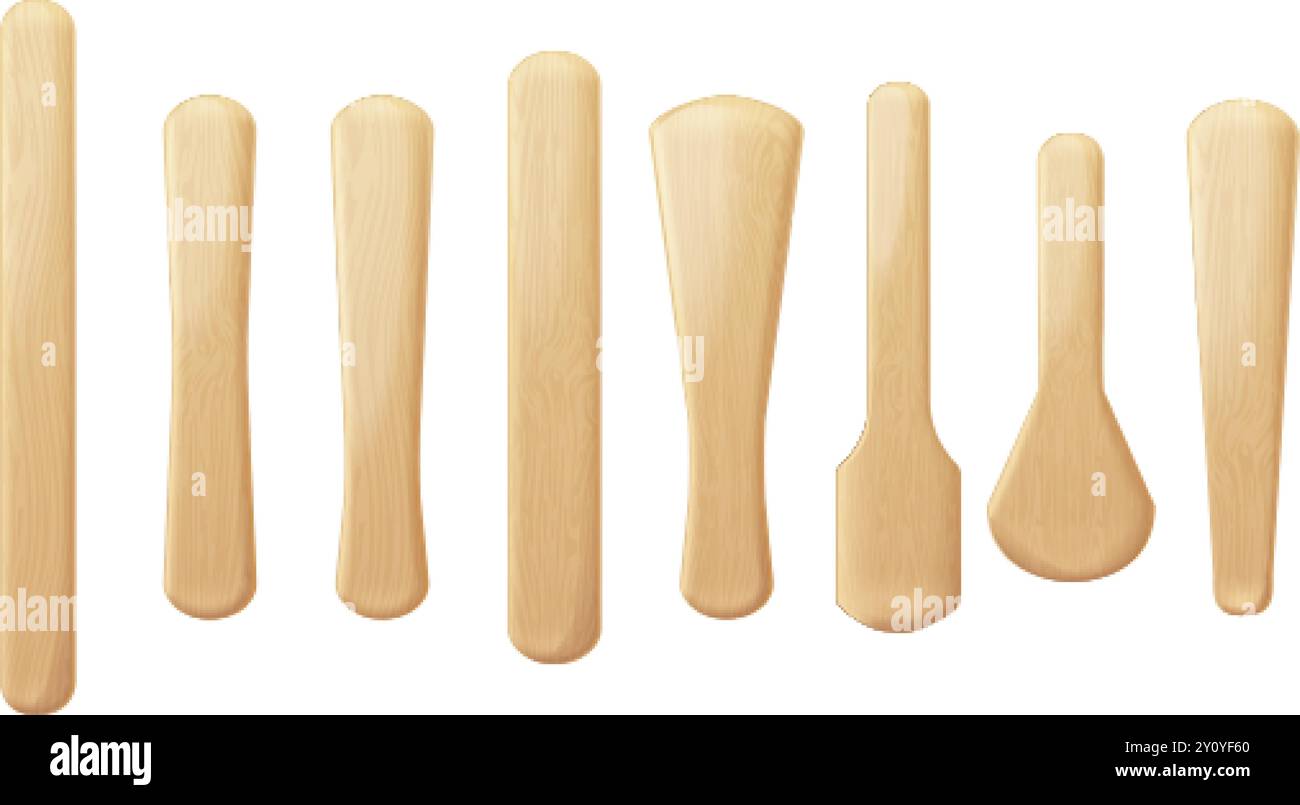 Realistic popsicle sticks. 3d popsicles wooden stick different form ...
