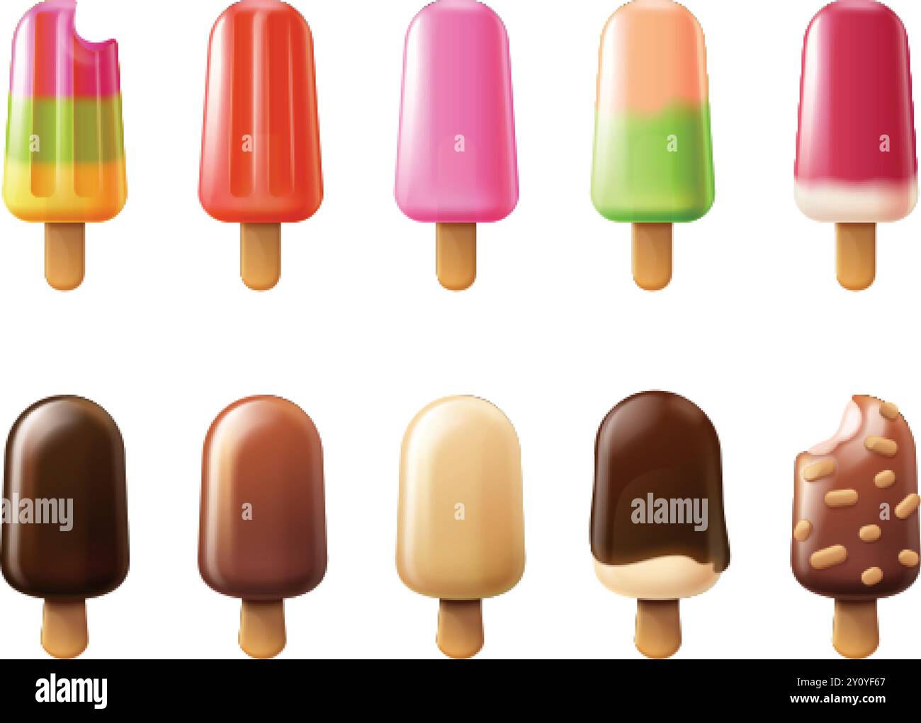 3d popsicles. Ice lolly or icecream on stick colorful popsicles fruit ...
