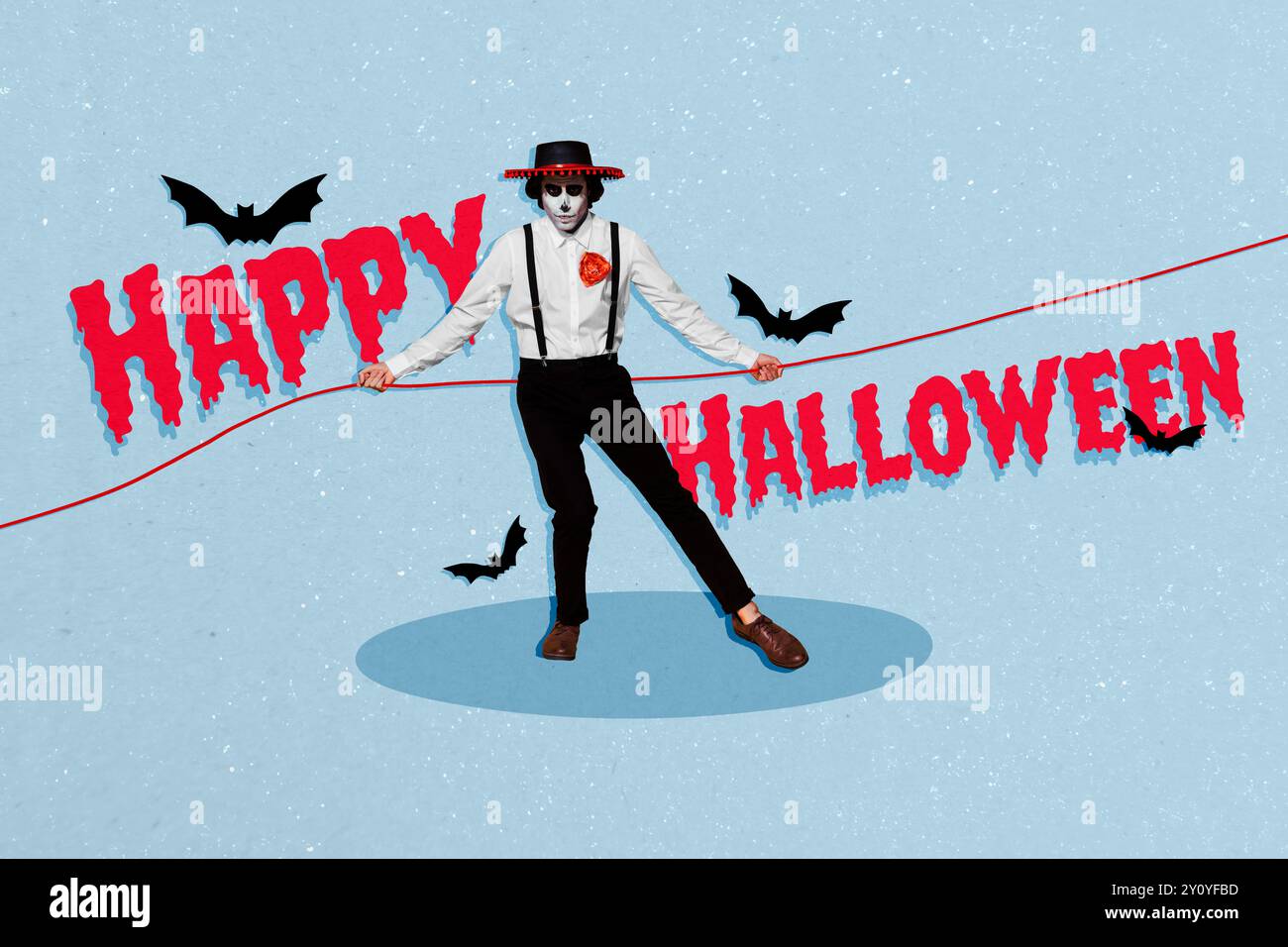 Composite photo collage of spooky man caballero fiance dance halloween ...