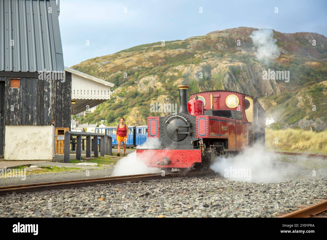 Tourist attraction: Fairbourne Steam Railway, Gwynedd, Wales, UK. Front ...