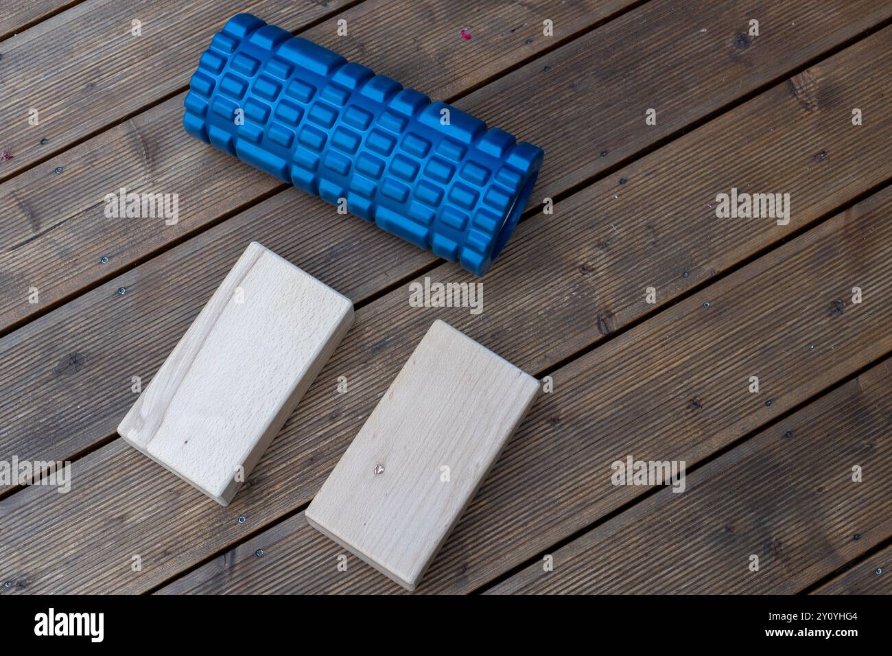 Foam Roller and Wooden Blocks on Deck Stock Photo - Alamy