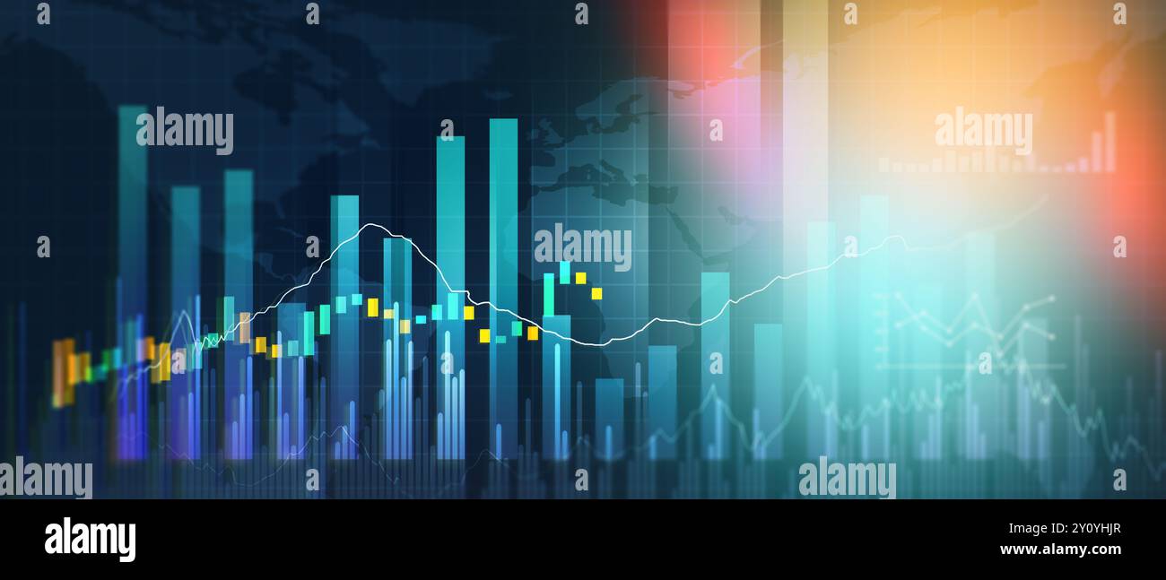 Abstract business chart with fluctuated line graph chart. Illustration ...