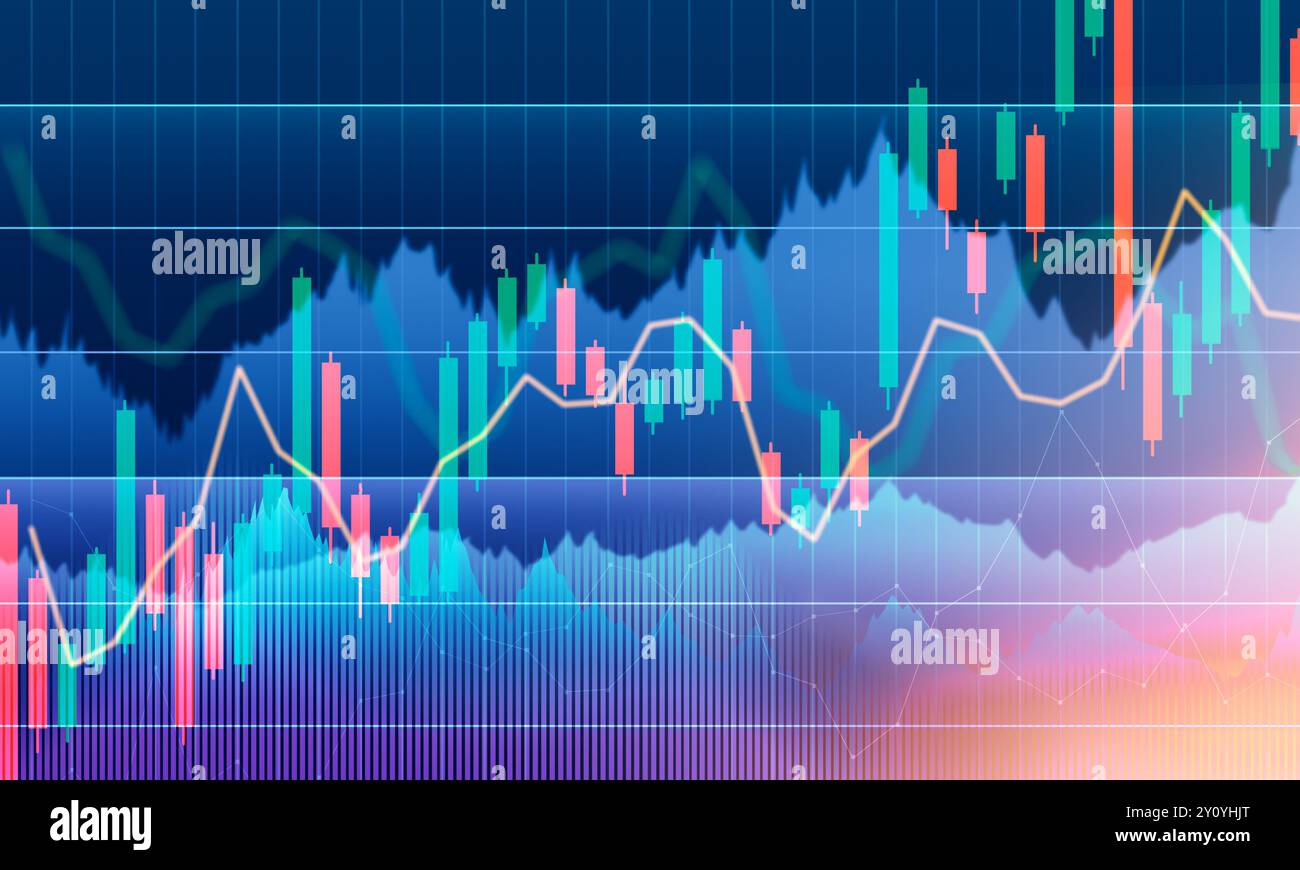 Abstract business chart with fluctuated line graph chart. Illustration ...