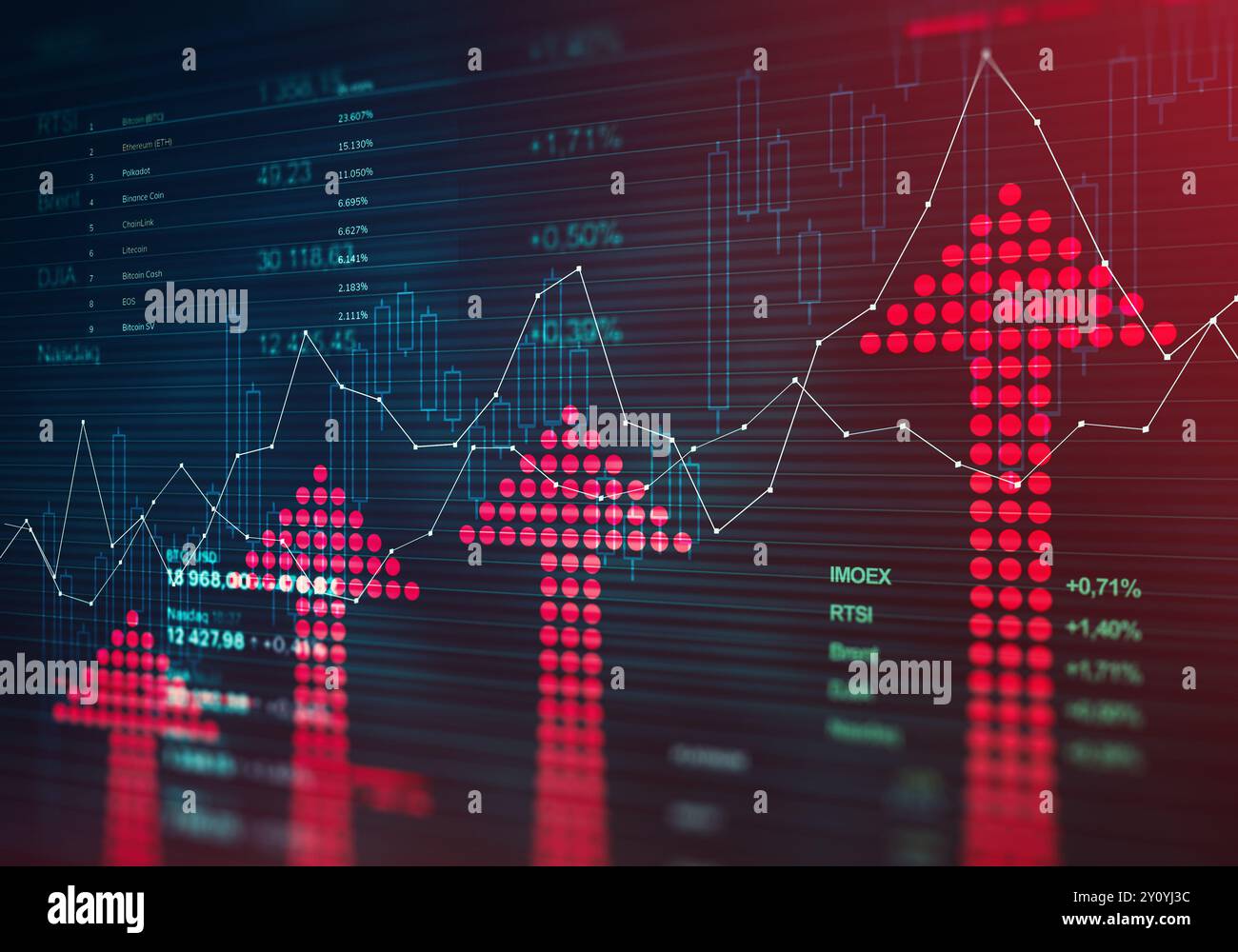 Abstract stock market infographic with fluctuated line graph chart ...