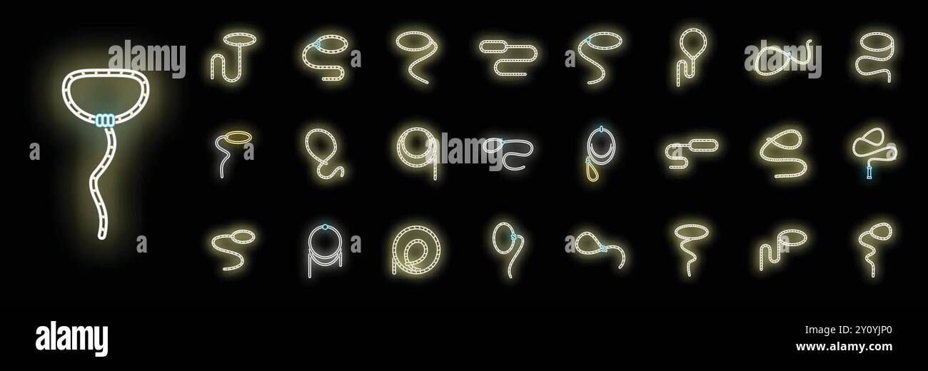 Neon led strip light glowing in different shapes and forms on black ...