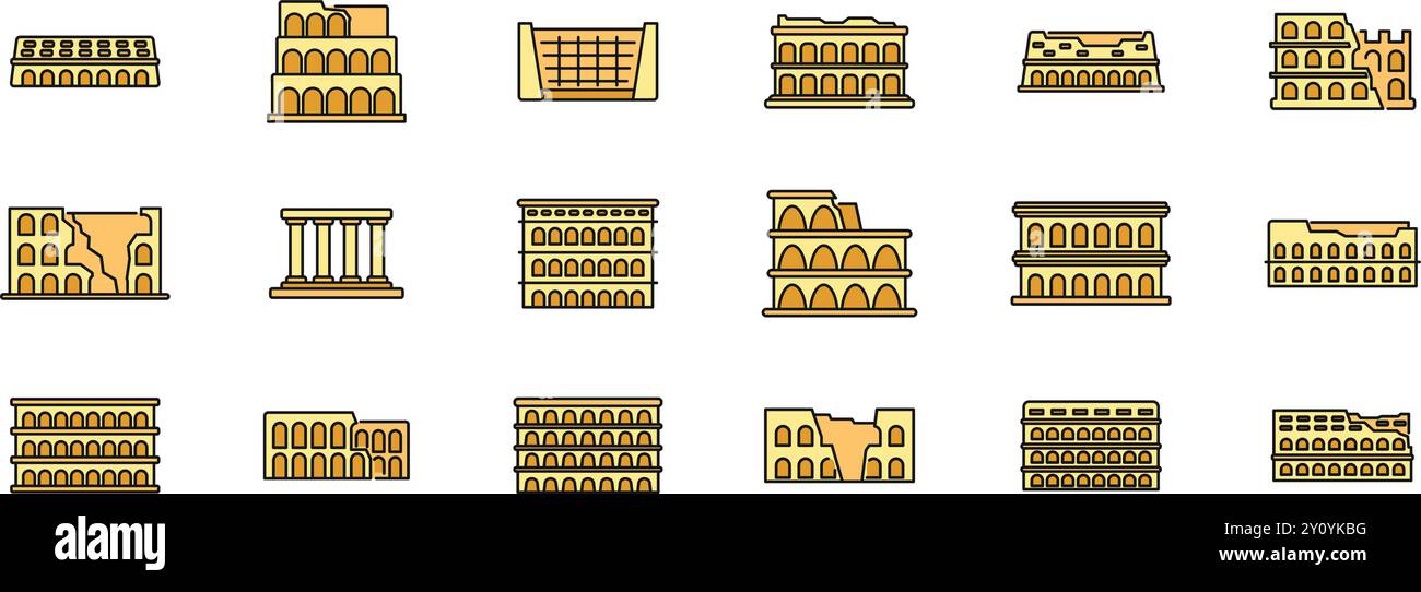 Collection of coliseum icons representing ancient roman architecture ...