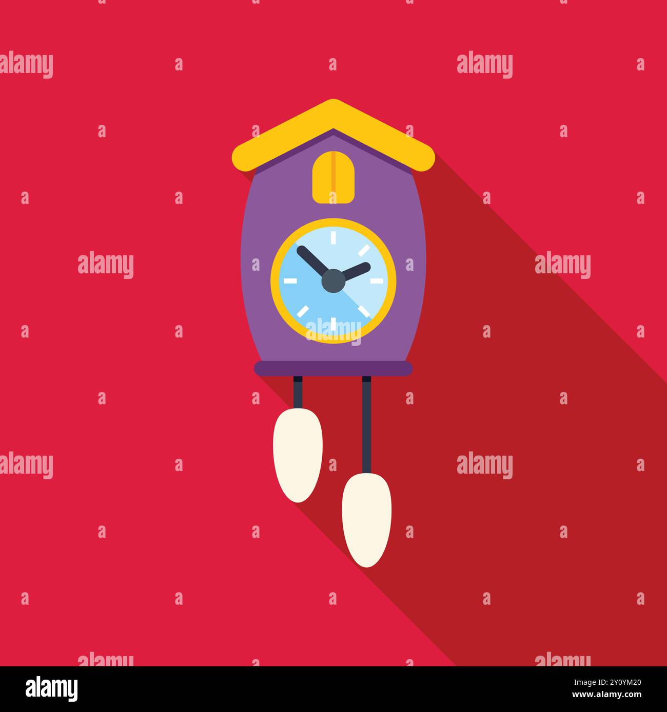 Cuckoo clock striking five o'clock with its pendulum swinging below ...