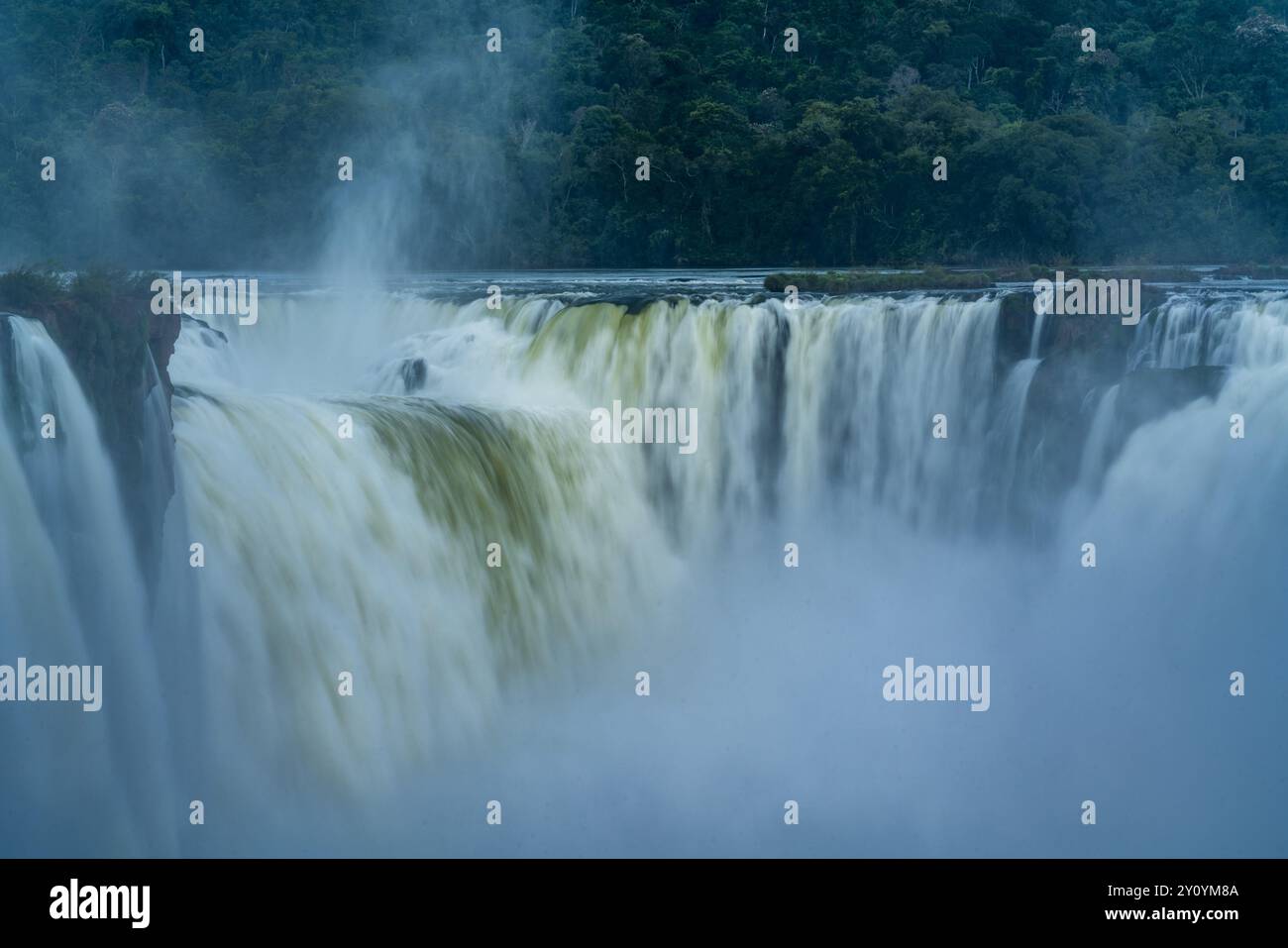 Iguazu Falls National Park in Argentina at right with Brazil at left. A UNESCO World Heritage ...