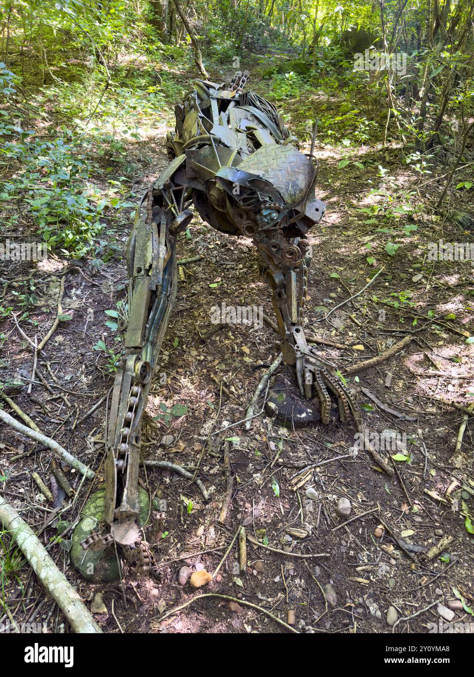 Metal sculpture of a Runa Uturunco along a trail in Calilegua National ...