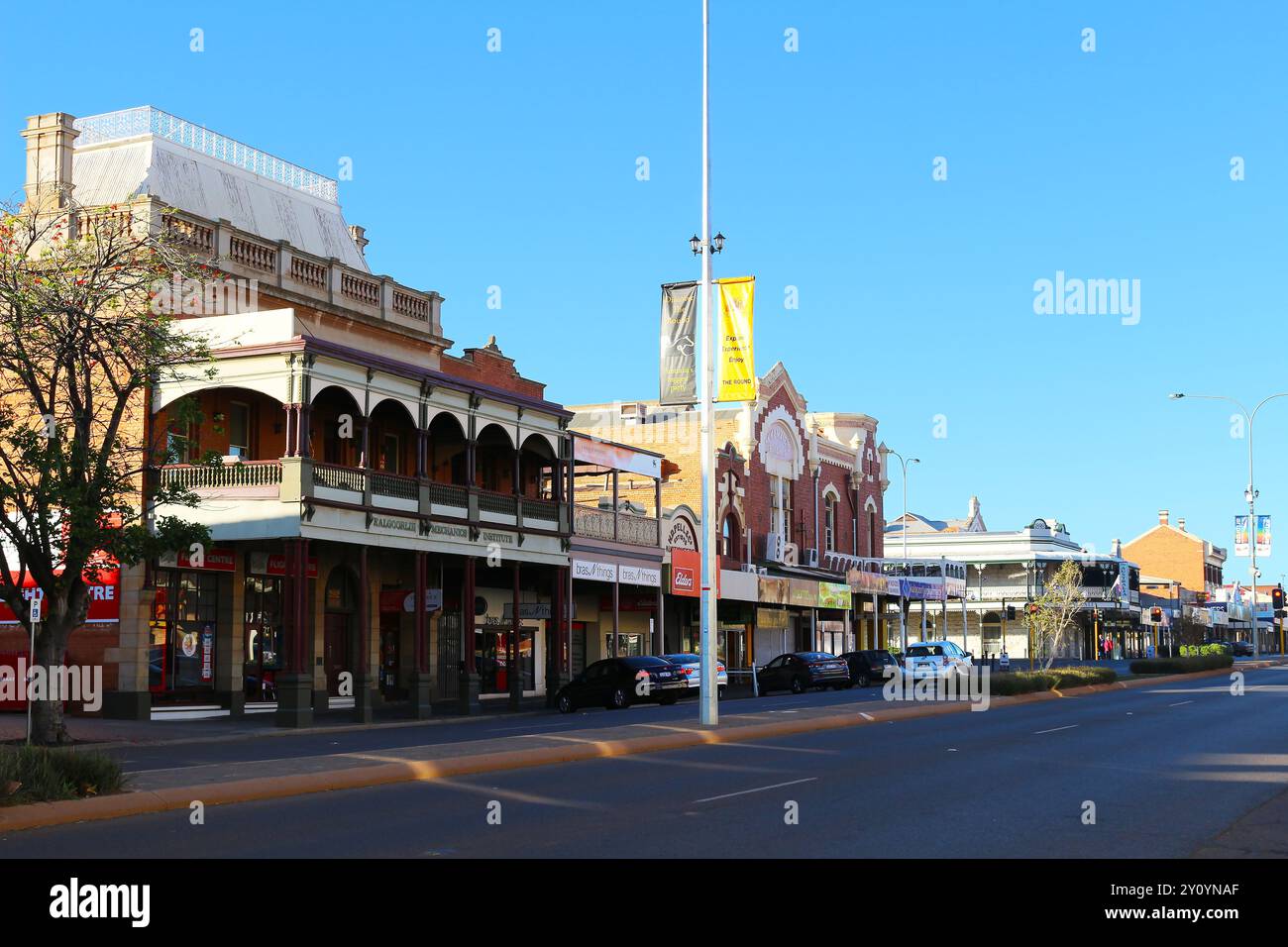 Main street wit its beautiful historic houses built during gold rush ...