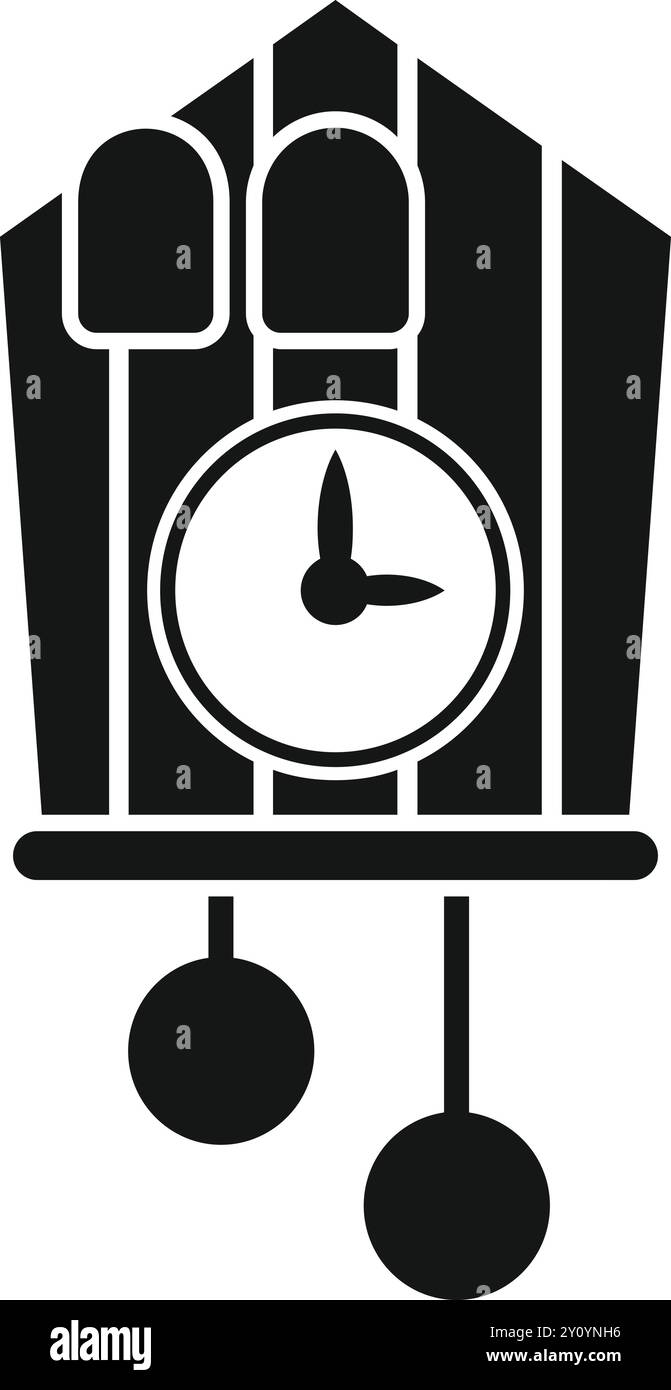 Simple glyph icon of a traditional cuckoo clock with swinging pendulum ...