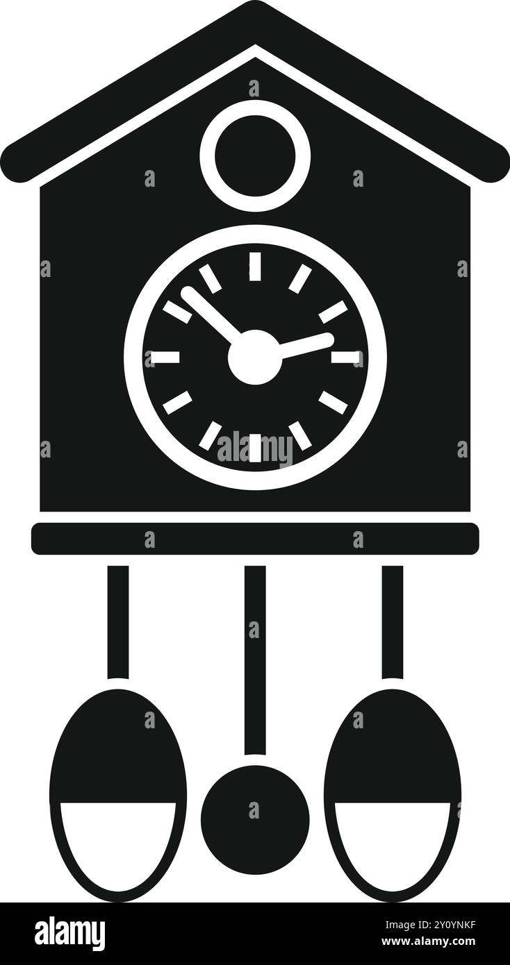 Simple cuckoo clock hanging on a white background showing the time ...