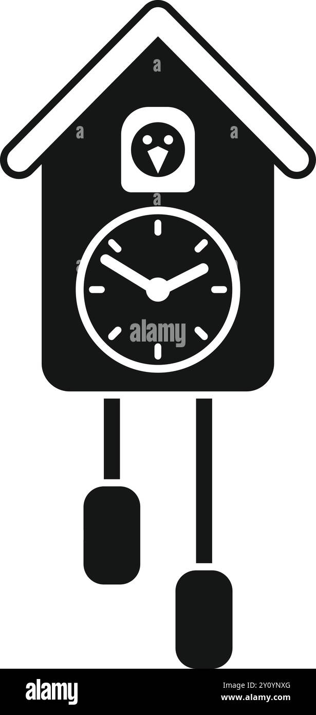 Simple black and white vector icon of a cuckoo clock striking, showing the passage of time Stock ...