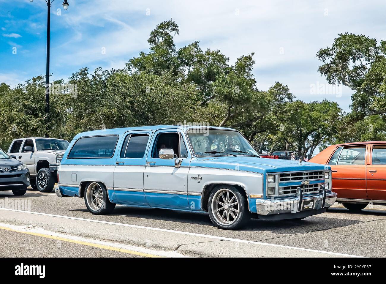 Gulfport, MS - October 07, 2023: Wide angle front corner view of a 1985 ...