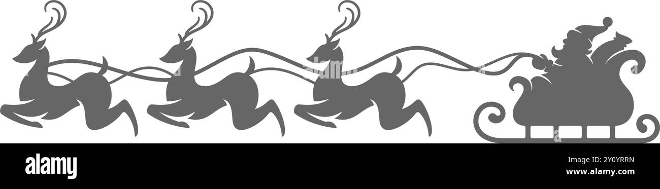 Vector illustration of silhouettes of reindeer pulling sledge with ...