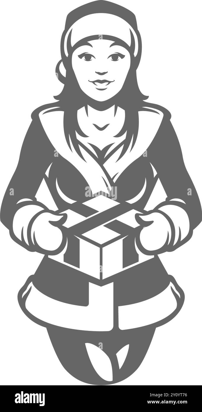 Vector illustration of silhouette of woman in Snow Maiden costume ...