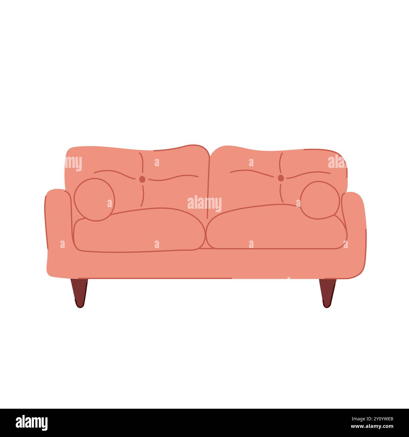 Soft sofa design in pink color in flat style. Living room interior ...
