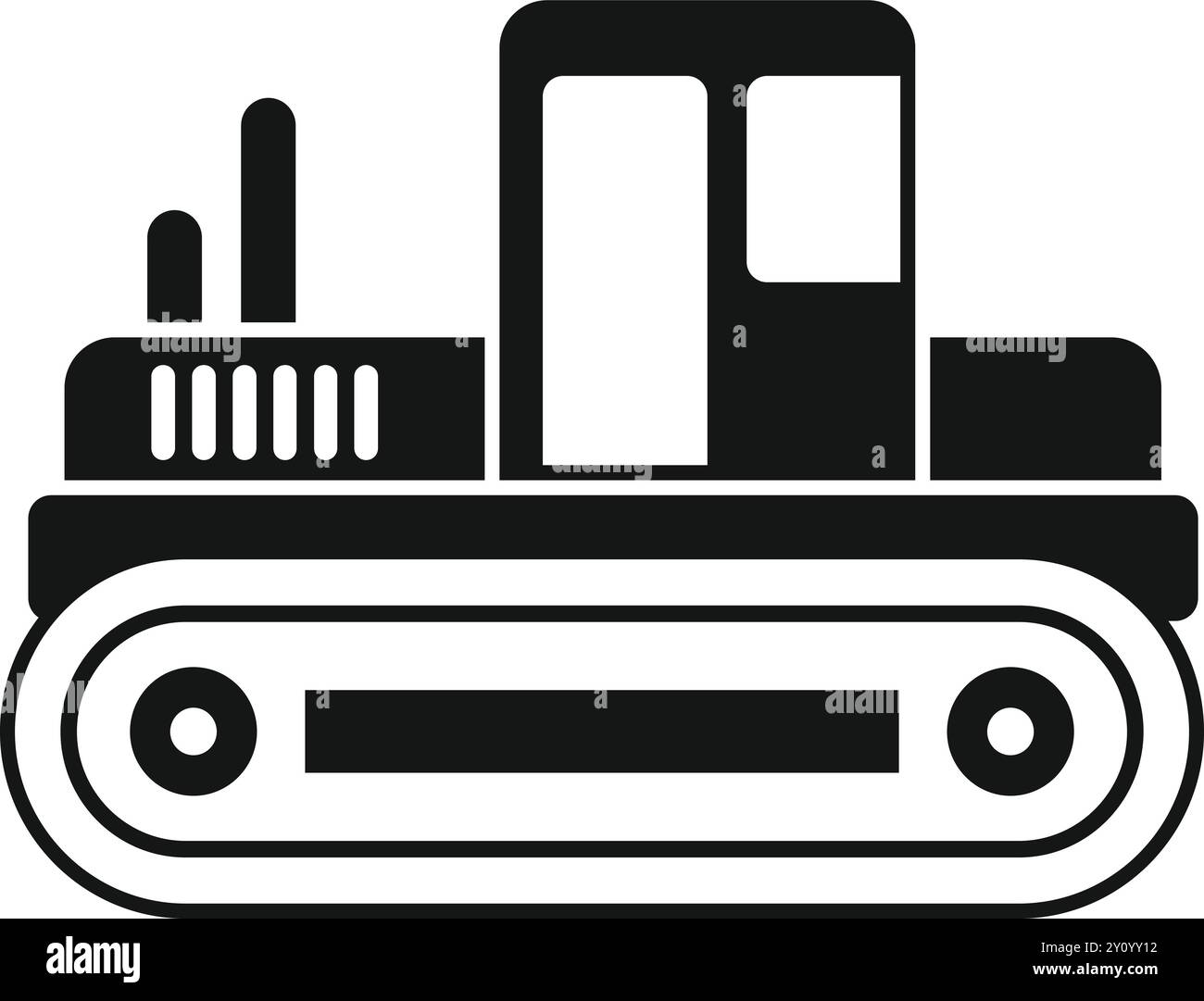 Powerful bulldozer is moving earth on a construction site, a symbol of ...