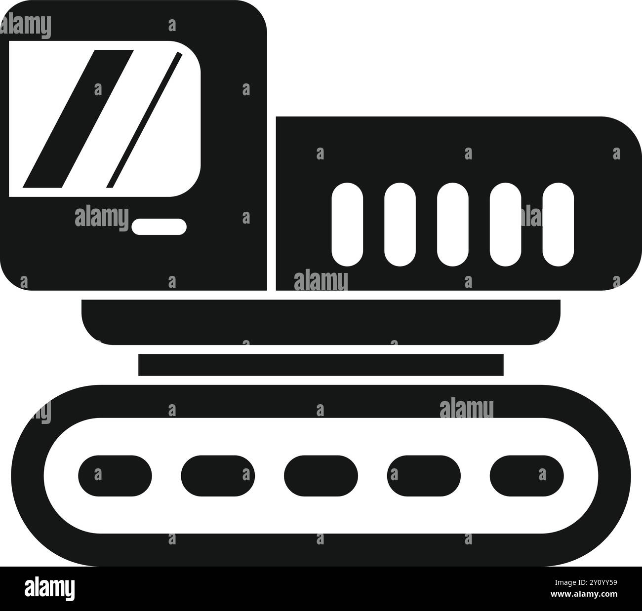 Small excavator digging with continuous tracks icon in glyph style ...