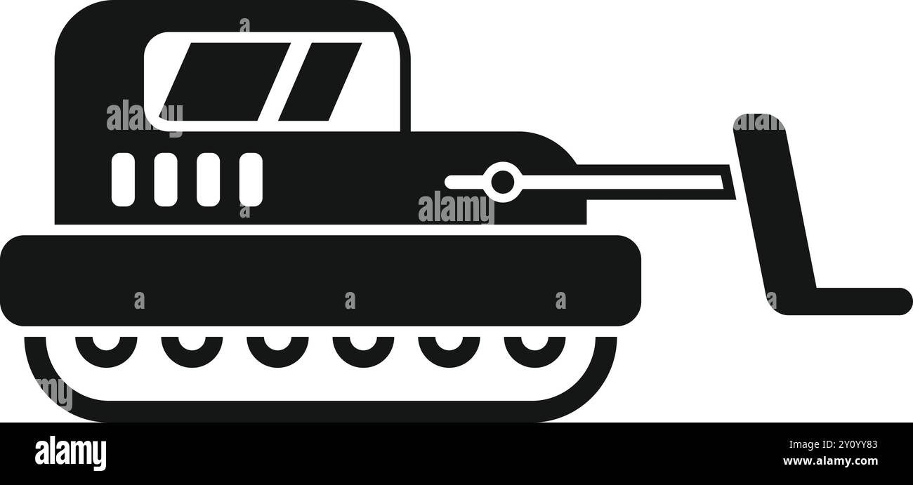Black silhouette of a bulldozer on a caterpillar track, lifting and ...