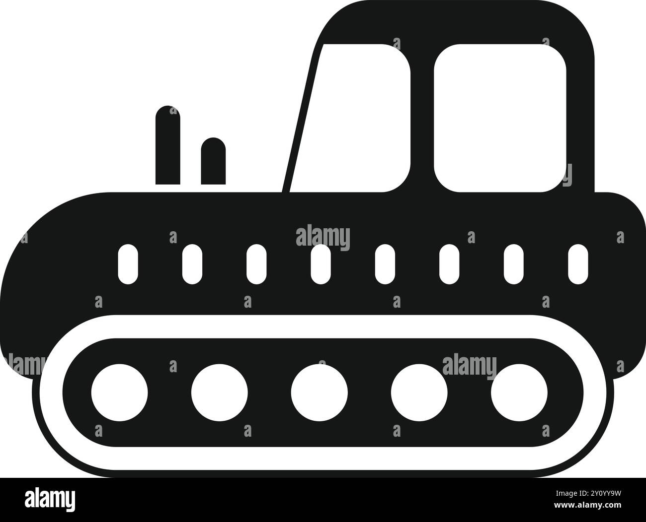 Black and white icon of a crawler tractor, a powerful machine designed ...