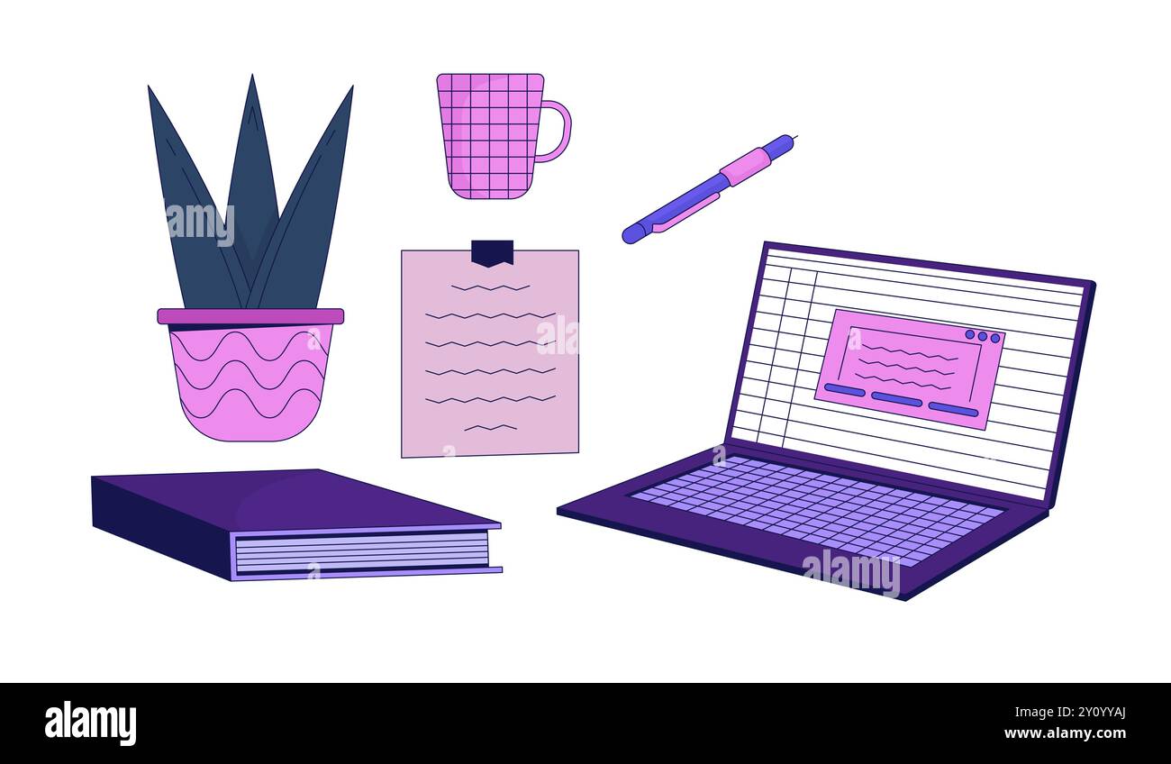 Workspace cozy decorations 2D cartoon objects set Stock Vector Image & Art - Alamy
