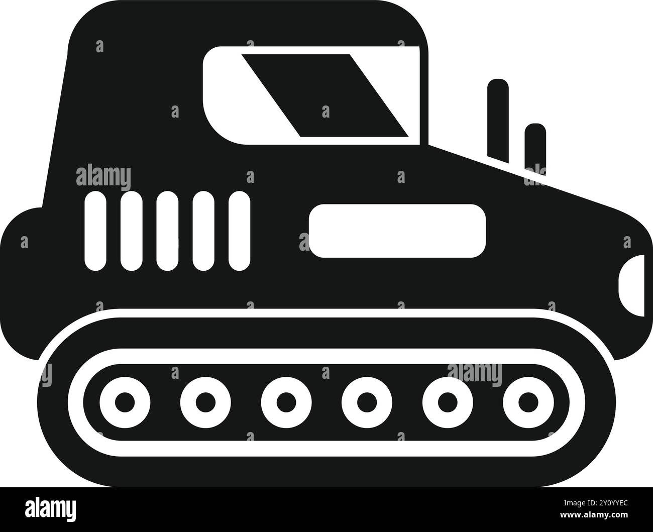 Black silhouette of a heavy crawler tractor moving on its caterpillar ...