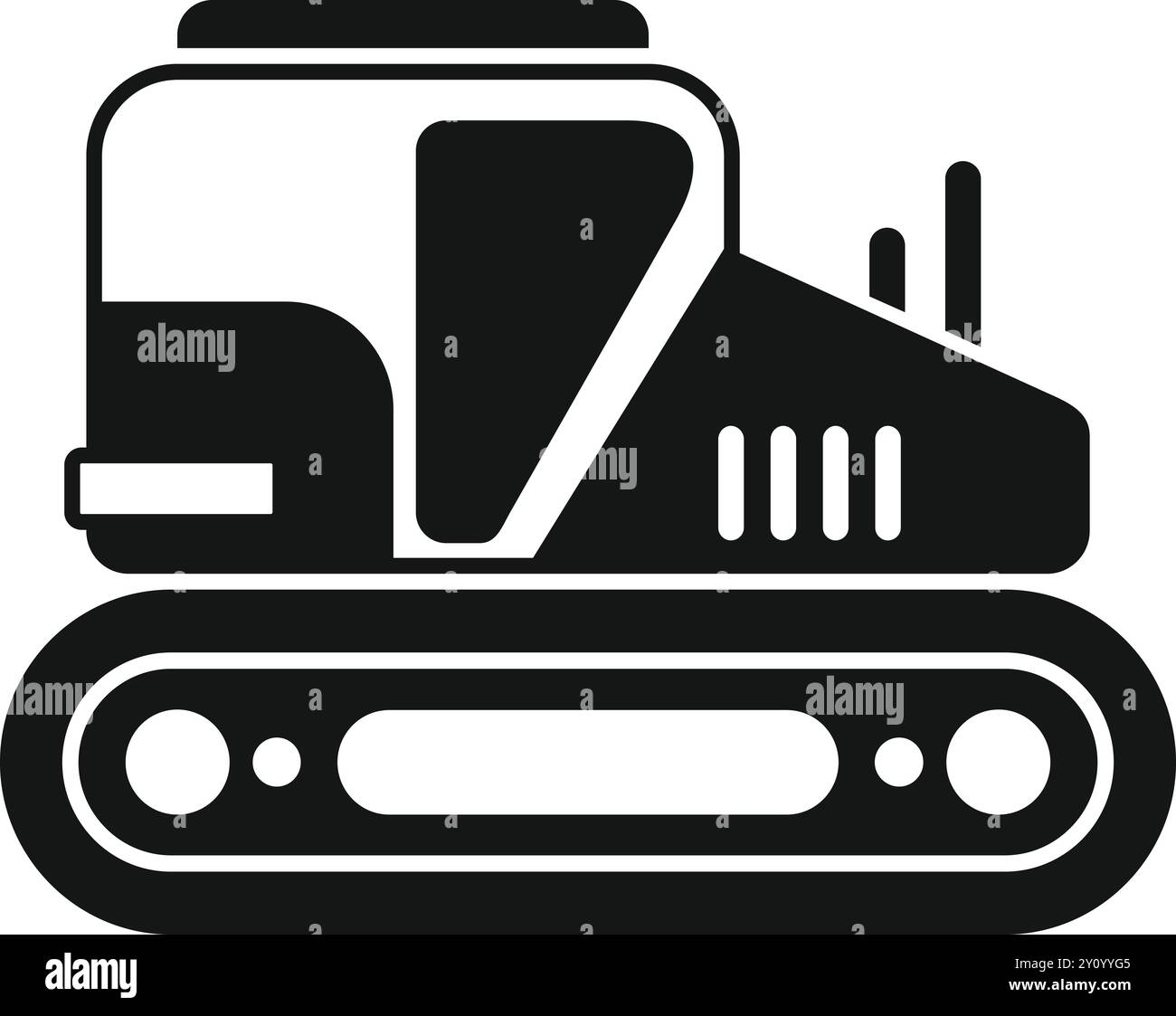 Black silhouette icon of a small bulldozer excavator digging machine ...