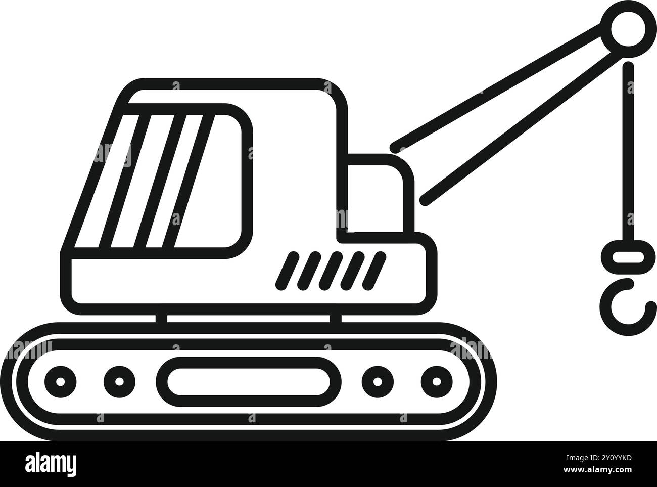 Simple line drawing of a crawler crane excavator lifting heavy ...
