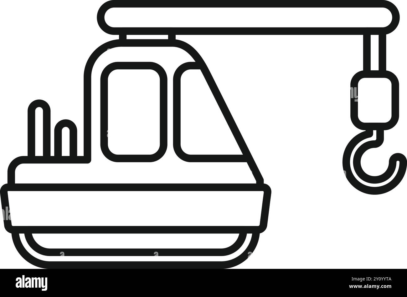 Simple line drawing of a floating crane working on water, lifting heavy ...