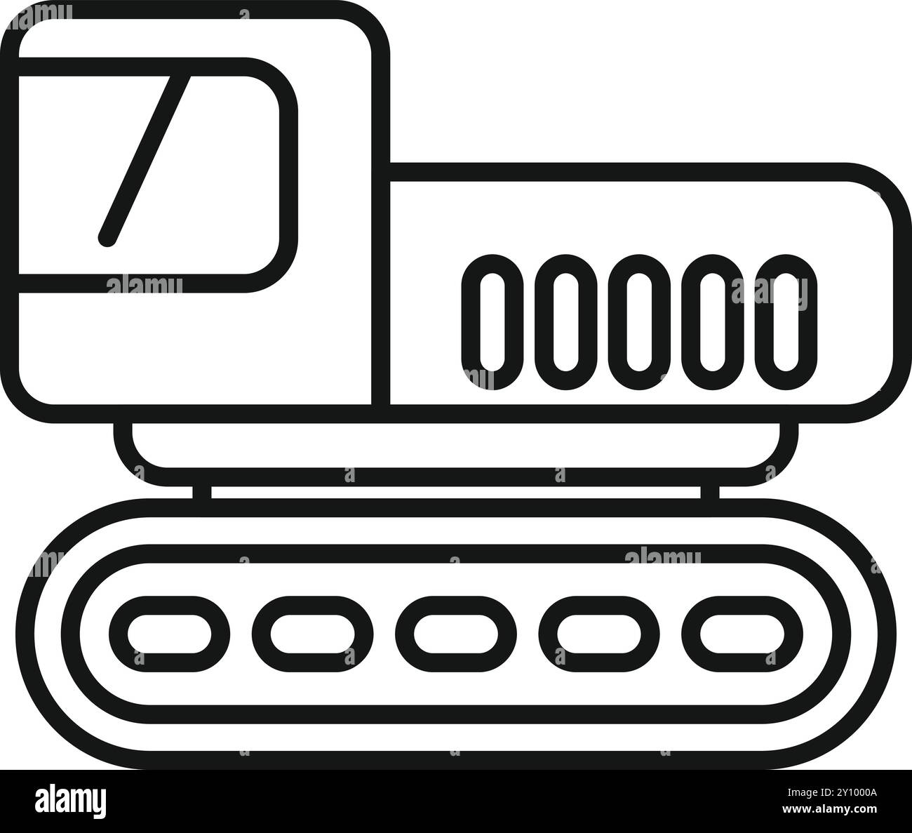 Crawler excavator, a heavy equipment machine, depicted in a simple line ...